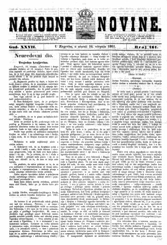 Narodne novine : 27,161(1861) / odgovorni urednik Dimitrije Demeter.